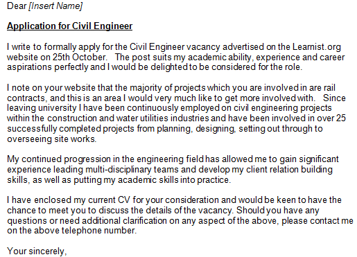 Civil Engineer Cover Letter Example Learnist