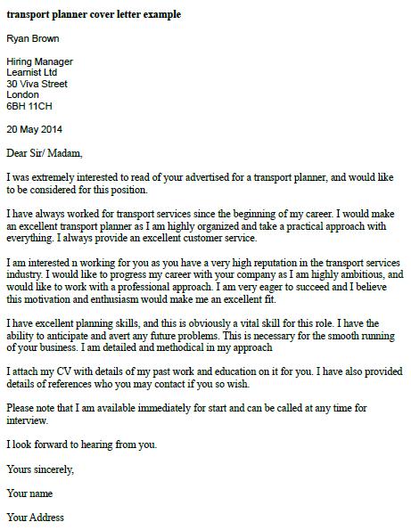 Transport Planner Cover Letter Example - Learnist.org Transport Planner Cover Letter Example - Learnist.org