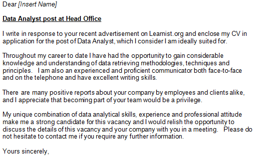Data Analyst Cover Letter Example Learnist