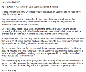 Care Worker Cover Letter Exampe - Learnist.org