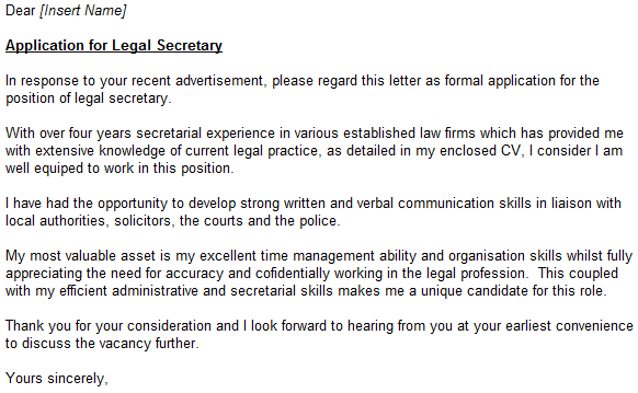 Legal Secretary Cover Letter Example Learnist