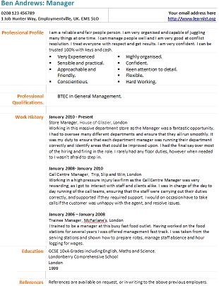 Manager CV Example - Learnist.org