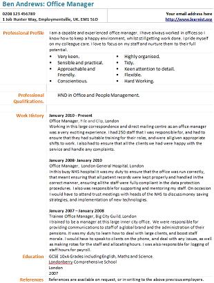Office Manager CV Example - Learnist.org