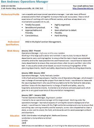 Operations Manager CV Example - Learnist.org