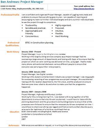 Project Manager CV Example - Learnist.org