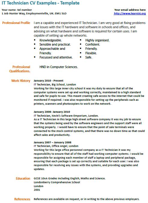 IT Technician CV Example Learnist