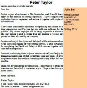 Catering Supervisor Cover Letter Example - Learnist.org