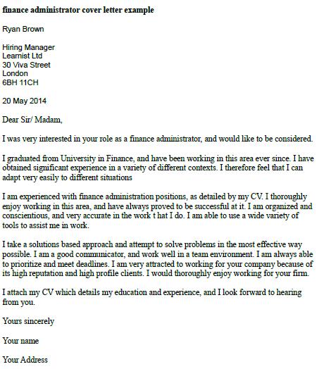 Finance Administrator Cover Letter Example - Learnist.org Finance Administrator Cover Letter Example - Learnist.org