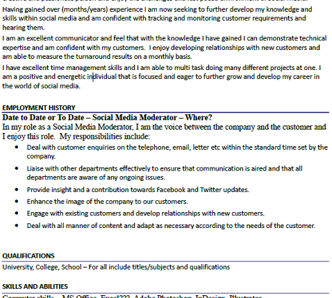 Social Media Moderator cv example - Learnist.org