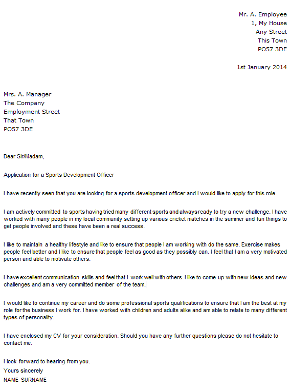 Sports Development Officer Cover Letter Example Learnist