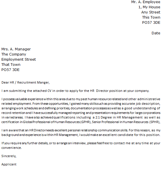 HR Director Cover Letter Example Learnist