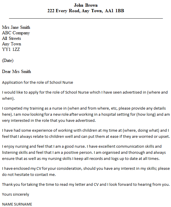 School Nurse Cover Letter Example Learnist