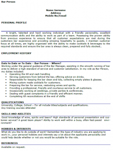 Bar Person CV Example - Learnist.org