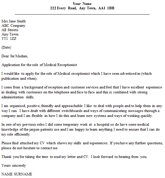 Cover Letter For Medical Receptionist Learnist