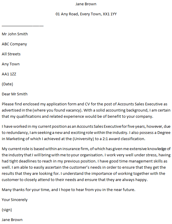 Accounts Sales Executive Cover Letter Example For Jobs Learnist