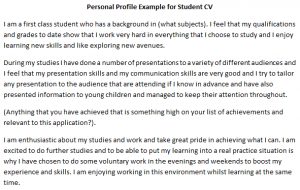 CV Personal Profile Example for Student - Learnist.org