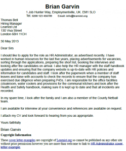 HR Administrator Cover Letter Example - Learnist.org