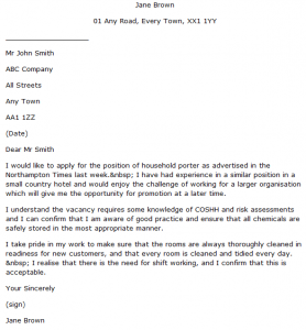 Housekeeping Porter Cover Letter Example - Learnist.org