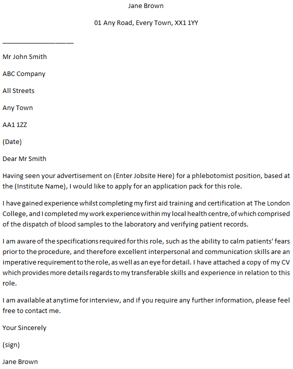 Phlebotomist Cover Letter Template Aletters one
