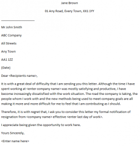 Unsatisfactory Circumstances Resignation Letter Example - Learnist.org