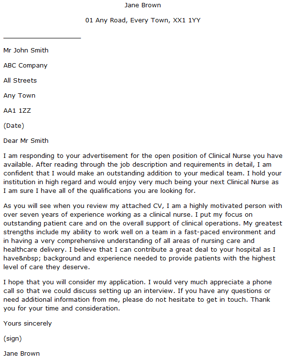 Clinical Nurse Cover Letter Example Learnist